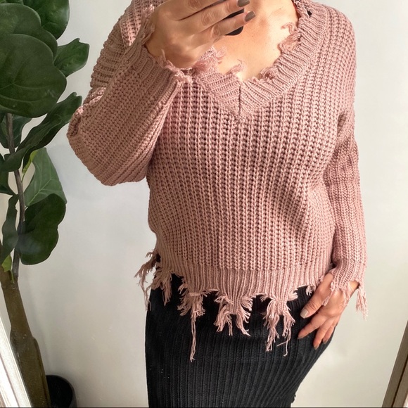 melirose_closet | Sweaters | Frayed Cable Knit Sweater In Muave | Poshmark